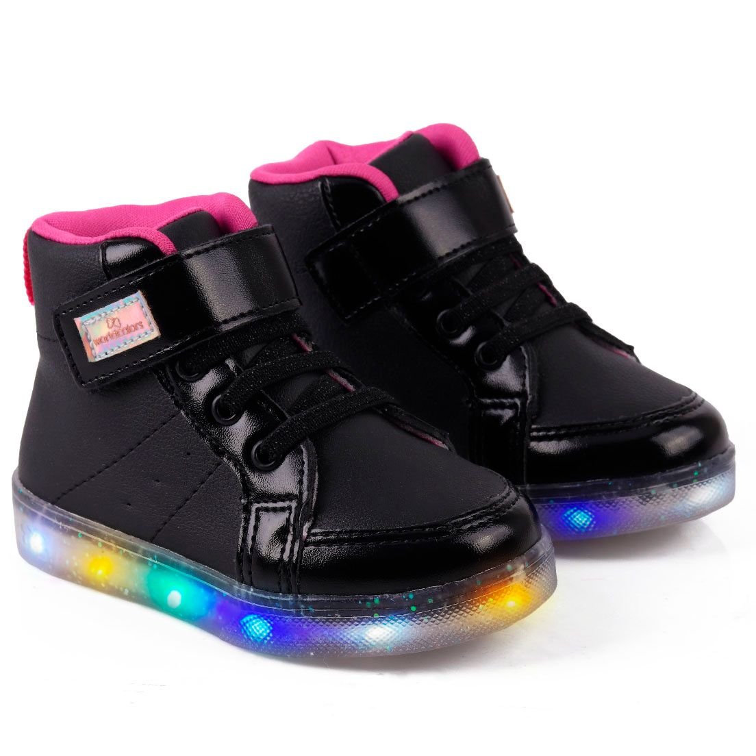 Tenis Infantil Feminino WorldColors Star Led - Preto/pink