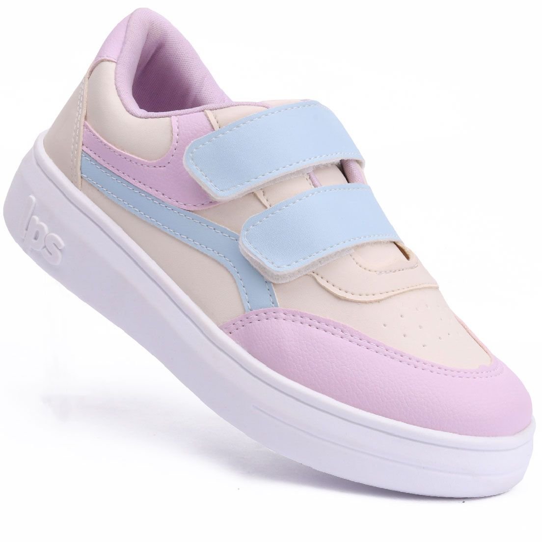 Tênis Feminino Casual Recortes Lps Shine - Off White/Azul/Lilas